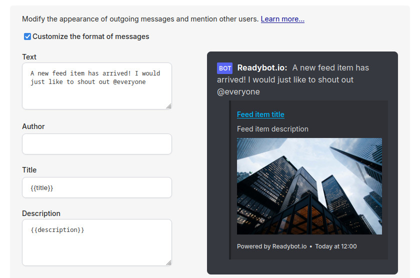 Customize feed bot formatting & add mentions | Latest News | Readybot.io